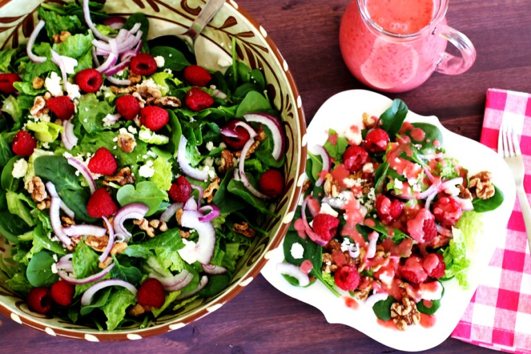 Raspberry Walnut Spinach Salad - Cheery Kitchen